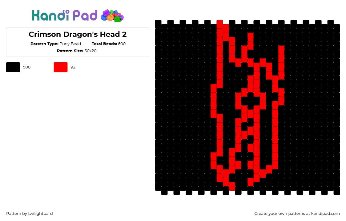Crimson Dragon's Head 2 Pony Bead Pattern - Kandi Pad | Kandi Patterns ...