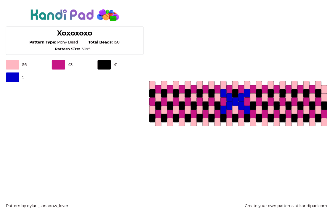 Xoxoxoxo Pony Bead Pattern - Kandi Pad | Kandi Patterns, Fuse Bead ...
