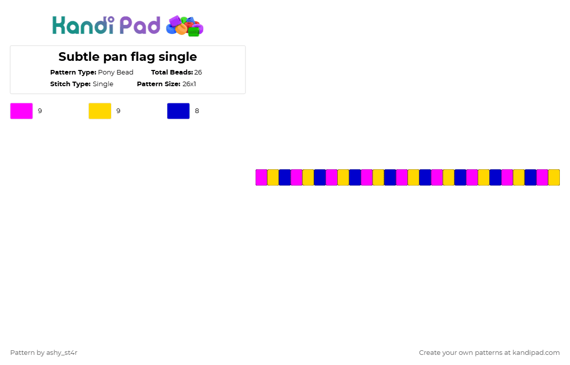 Subtle pan flag single Pony Bead Pattern - Kandi Pad | Kandi Patterns ...