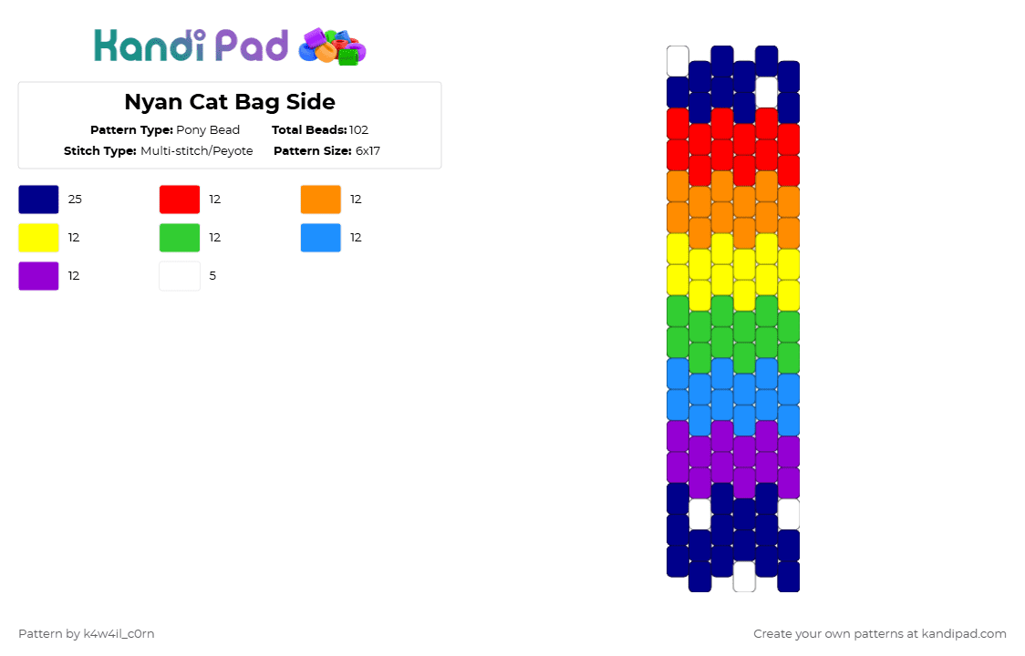 Nyan Cat Bag Side Pony Bead Pattern - Kandi Pad | Kandi Patterns, Fuse ...