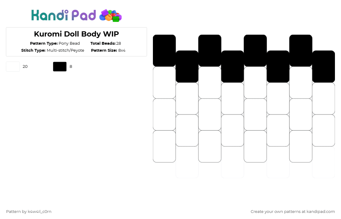 Kuromi Doll Body WIP Pony Bead Pattern - Kandi Pad | Kandi Patterns ...