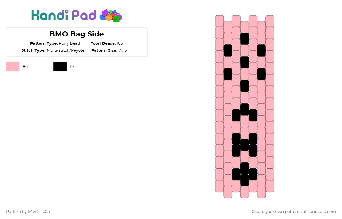 BMO Bag Side Pony Bead Pattern - Kandi Pad | Kandi Patterns, Fuse Bead ...