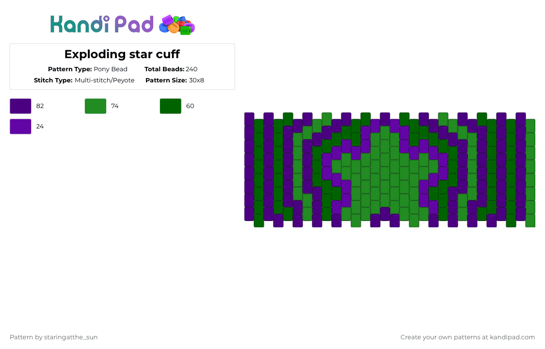 Exploding star cuff Pony Bead Pattern - Kandi Pad | Kandi Patterns ...