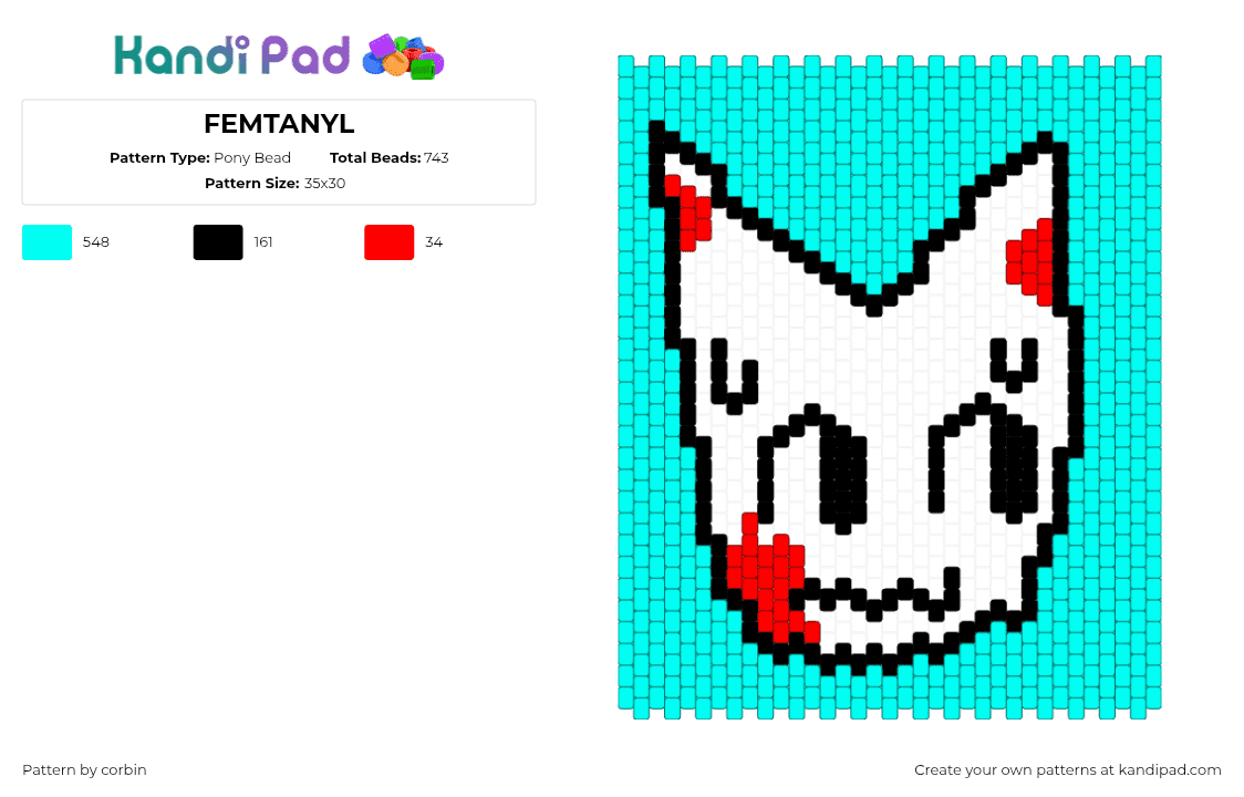 FEMTANYL Pony Bead Pattern - Kandi Pad | Kandi Patterns, Fuse Bead ...