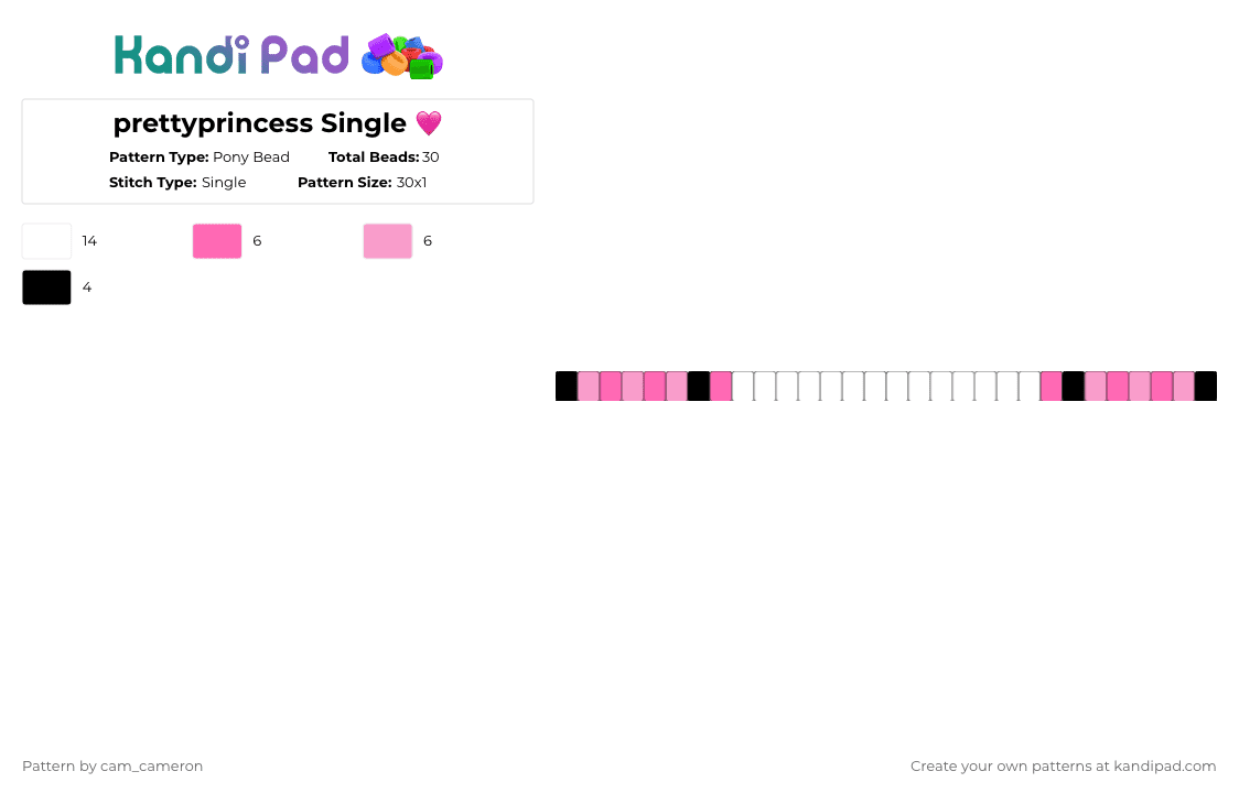 Prettyprincess Single 🩷 Pony Bead Pattern - Kandi Pad | Kandi Patterns ...