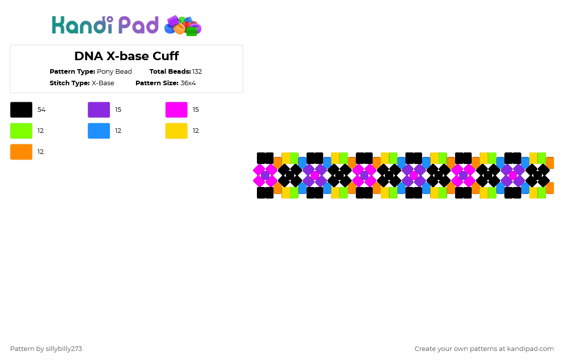 DNA X-base Cuff Pony Bead Pattern - Kandi Pad | Kandi Patterns, Fuse ...