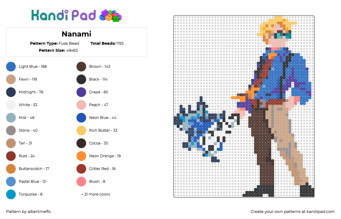 Nanami Fuse Bead Pattern - Kandi Pad | Kandi Patterns, Fuse Bead ...