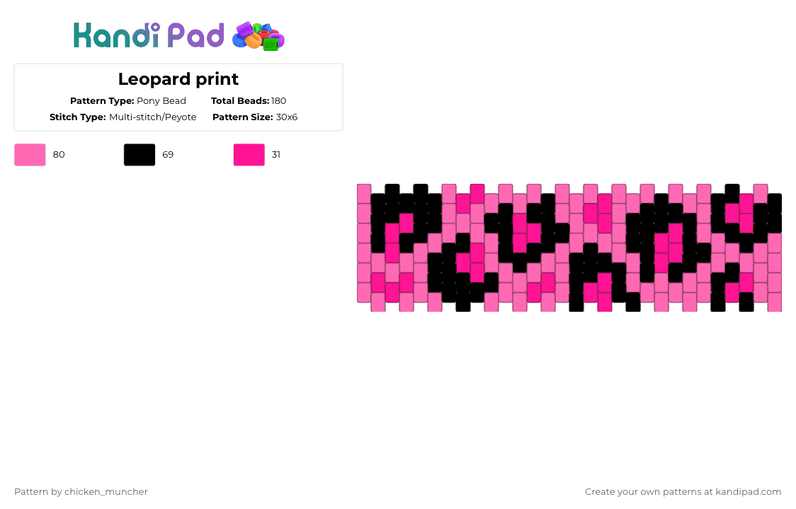 Leopard print Pony Bead Pattern - Kandi Pad | Kandi Patterns, Fuse Bead ...