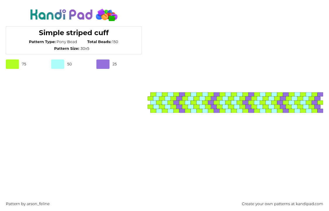 Simple striped cuff Pony Bead Pattern - Kandi Pad | Kandi Patterns ...