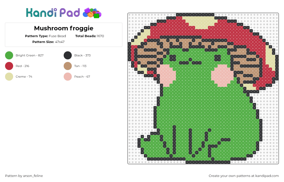 Mushroom froggie Fuse Bead Pattern - Kandi Pad | Kandi Patterns, Fuse ...