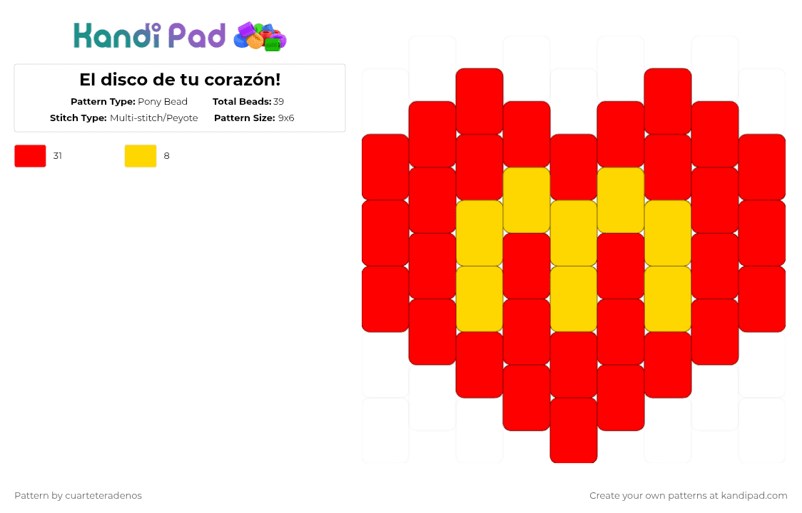 El disco de tu corazón! Pony Bead Pattern - Kandi Pad | Kandi Patterns ...