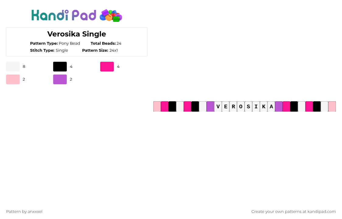 Verosika Single Pony Bead Pattern - Kandi Pad | Kandi Patterns, Fuse ...