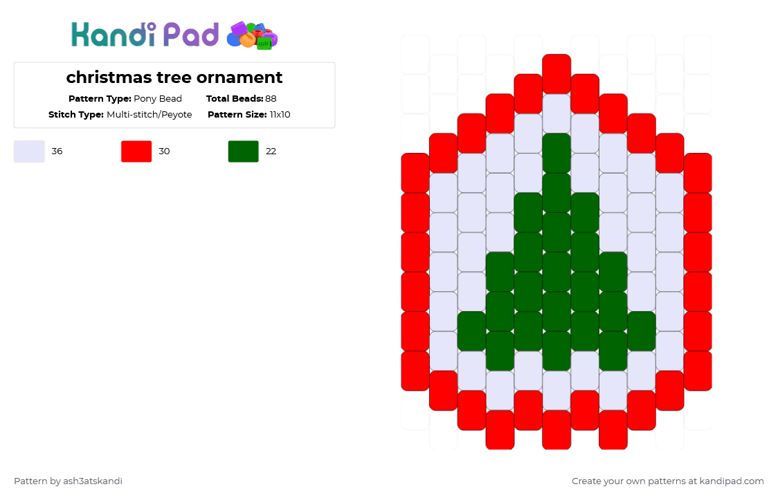 Christmas tree ornament Pony Bead Pattern - Kandi Pad | Kandi Patterns ...
