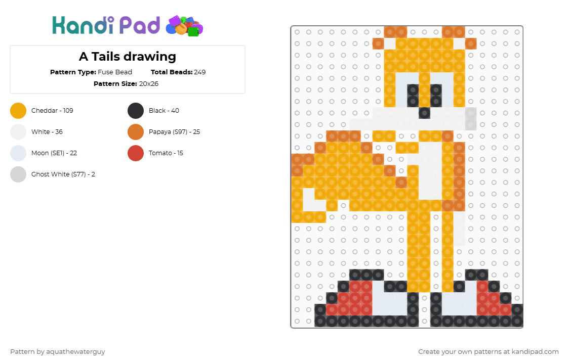 A Tails drawing Fuse Bead Pattern - Kandi Pad | Kandi Patterns, Fuse ...