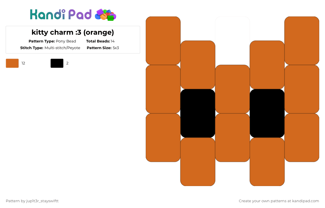 Kitty charm :3 (orange) Pony Bead Pattern - Kandi Pad | Kandi Patterns ...