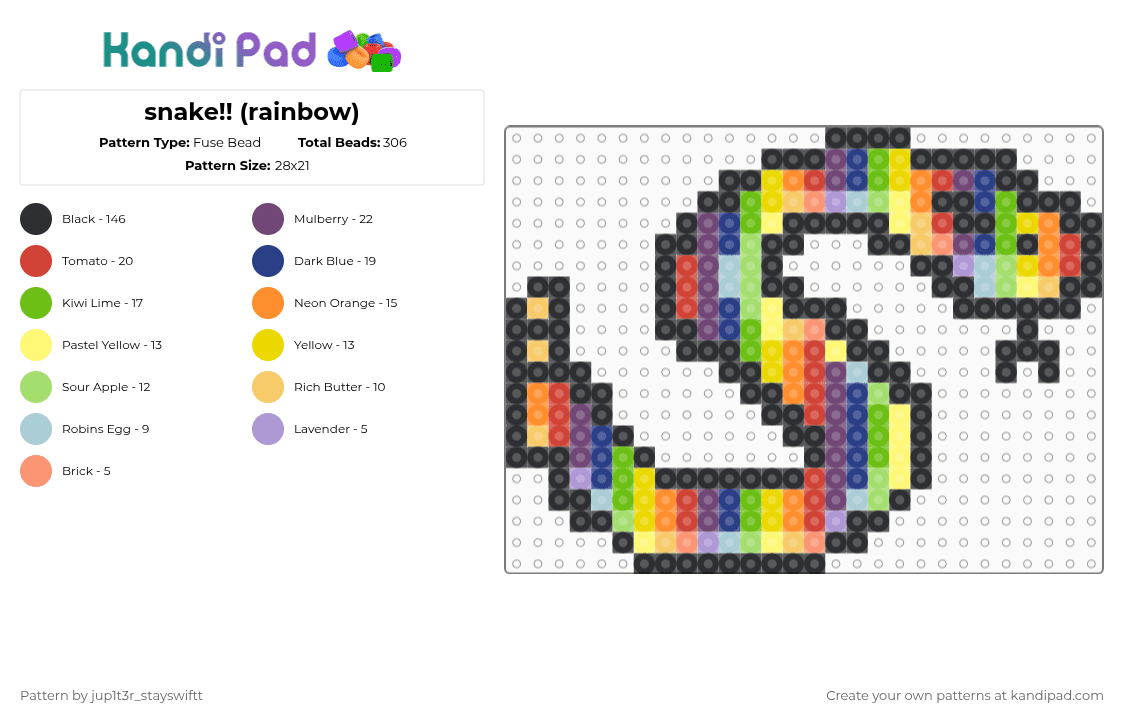 Snake!! (rainbow) Fuse Bead Pattern - Kandi Pad | Kandi Patterns, Fuse ...