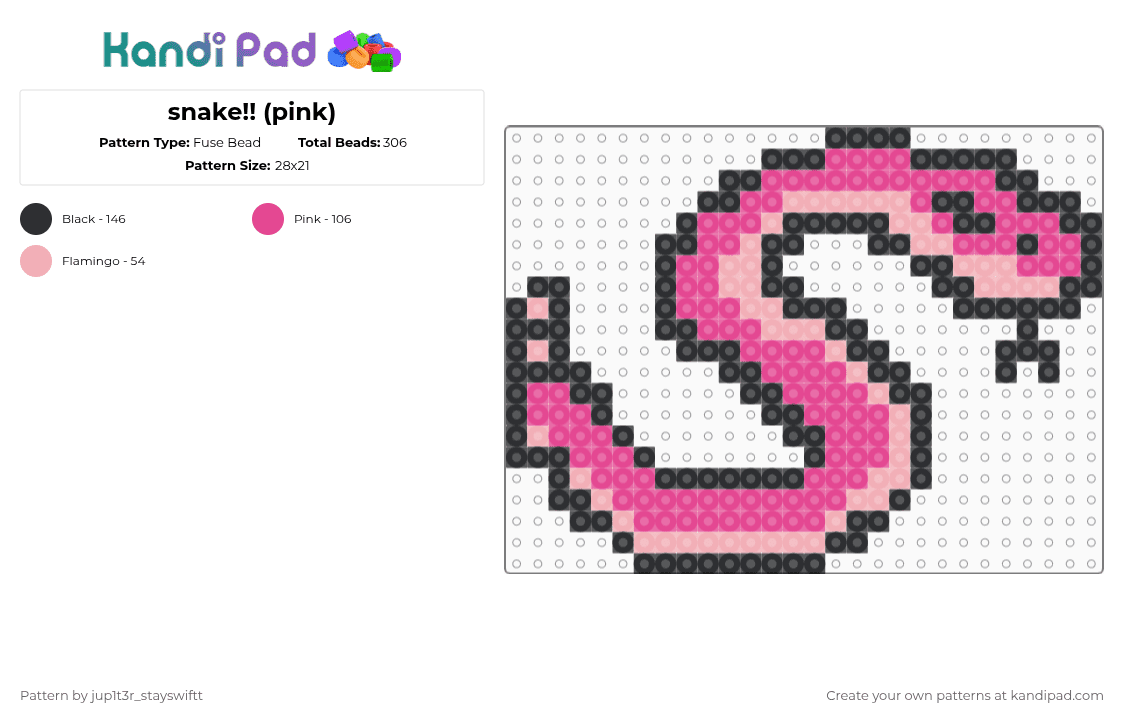 Snake!! (pink) Fuse Bead Pattern - Kandi Pad | Kandi Patterns, Fuse ...