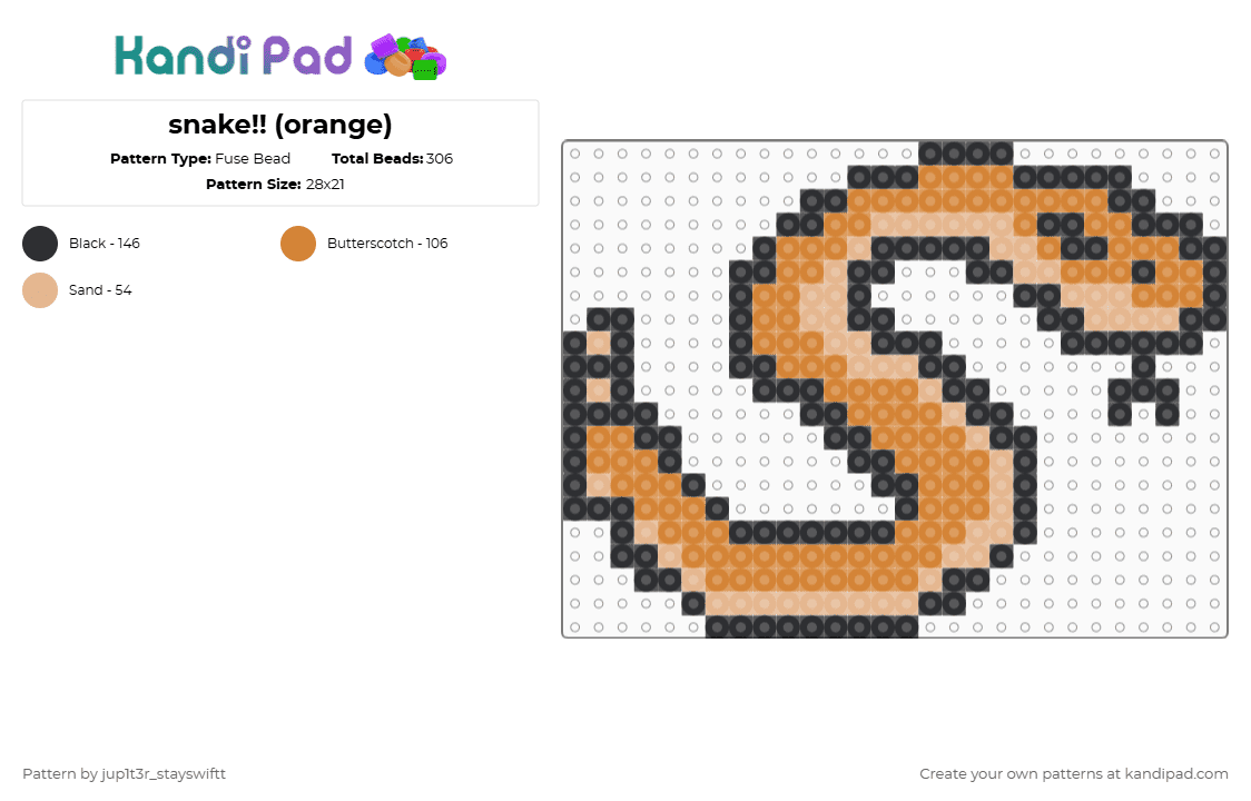 Snake!! (orange) Fuse Bead Pattern - Kandi Pad | Kandi Patterns, Fuse ...