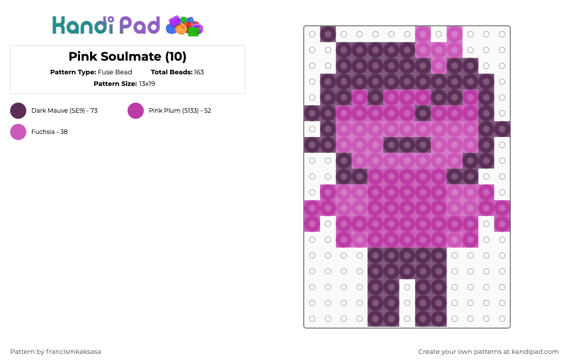 Pink Soulmate (10) Fuse Bead Pattern - Kandi Pad | Kandi Patterns, Fuse ...