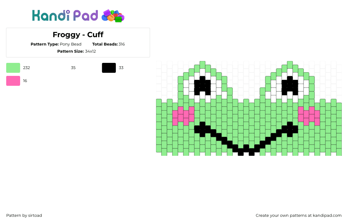 Froggy - Cuff Pony Bead Pattern - Kandi Pad | Kandi Patterns, Fuse Bead ...