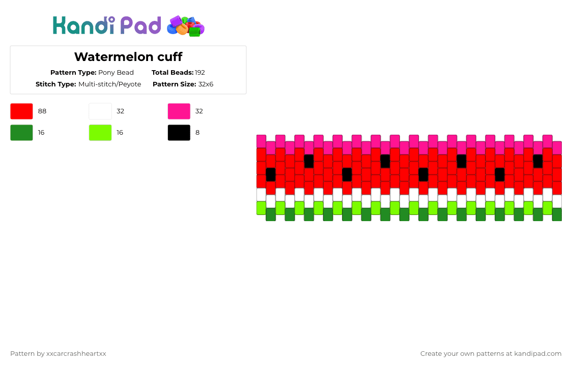 Watermelon cuff Pony Bead Pattern - Kandi Pad | Kandi Patterns, Fuse ...