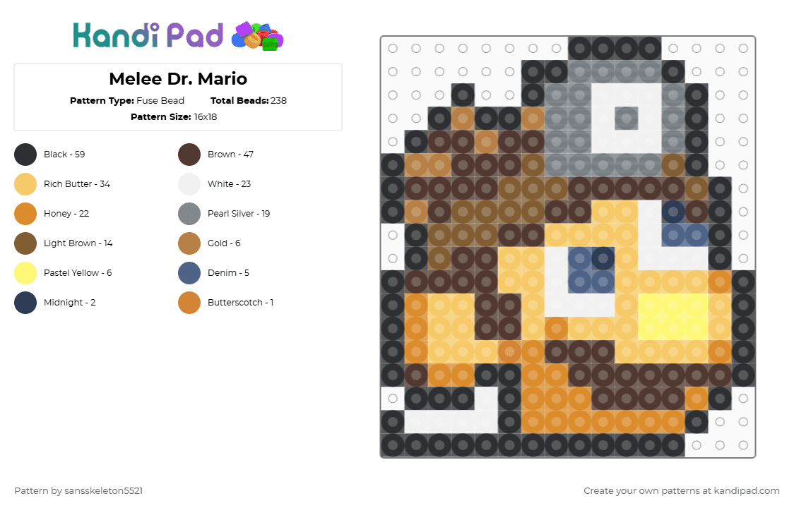 Melee Dr. Mario Fuse Bead Pattern - Kandi Pad | Kandi Patterns, Fuse ...