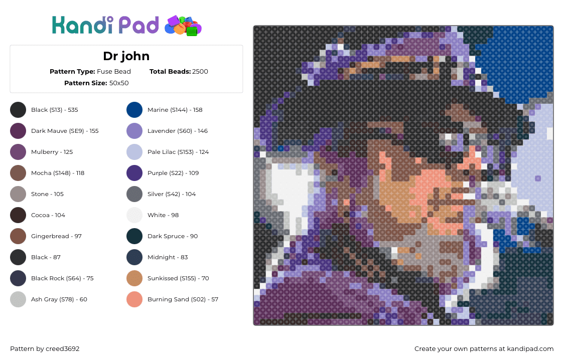 Dr john Fuse Bead Pattern - Kandi Pad | Kandi Patterns, Fuse Bead ...
