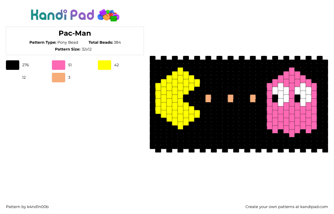 Pac-Man Pony Bead Pattern - Kandi Pad | Kandi Patterns, Fuse Bead ...