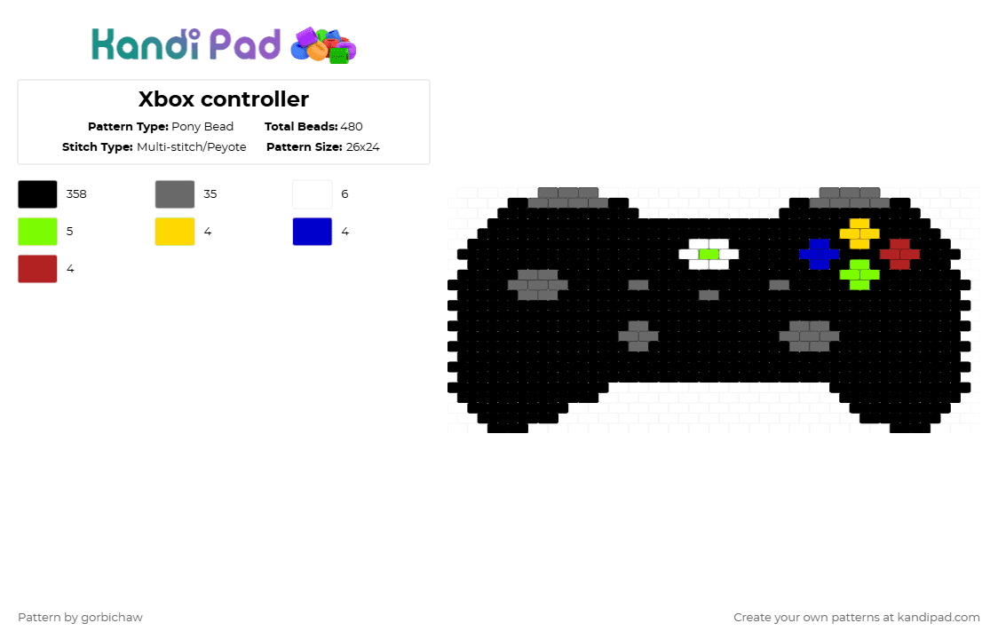 Xbox controller Pony Bead Pattern - Kandi Pad | Kandi Patterns, Fuse ...