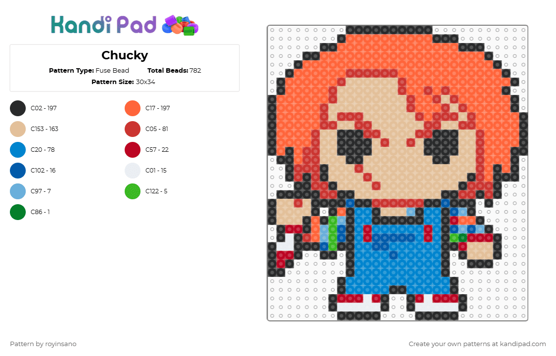 Chucky Fuse Bead Pattern - Kandi Pad | Kandi Patterns, Fuse Bead ...