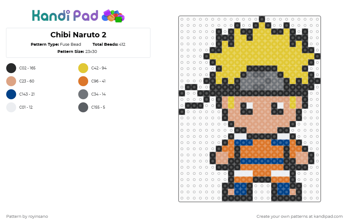 Chibi Naruto 2 Fuse Bead Pattern - Kandi Pad | Kandi Patterns, Fuse ...