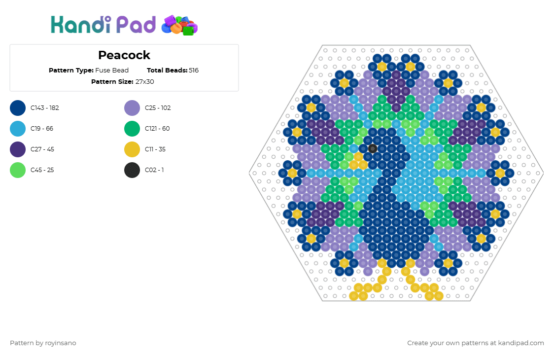 Peacock Fuse Bead Pattern - Kandi Pad | Kandi Patterns, Fuse Bead ...
