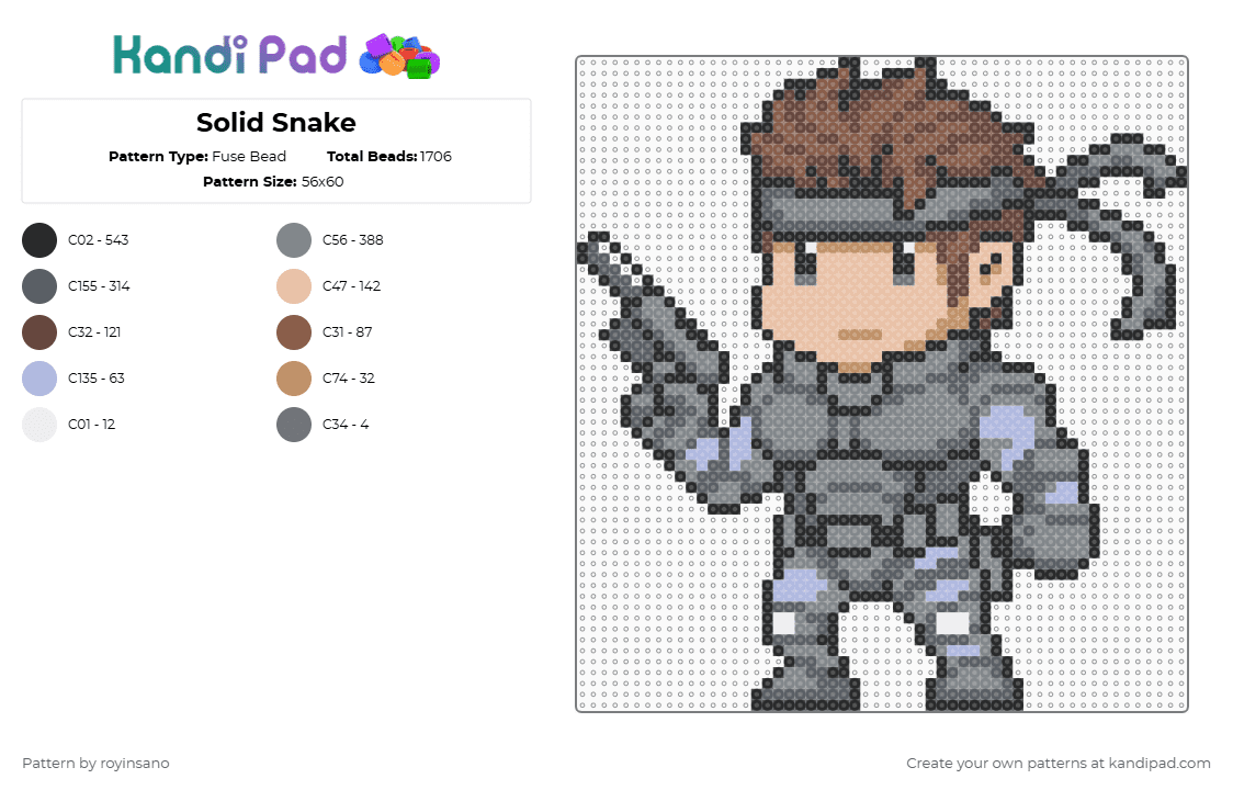 Solid Snake Fuse Bead Pattern - Kandi Pad | Kandi Patterns, Fuse Bead ...