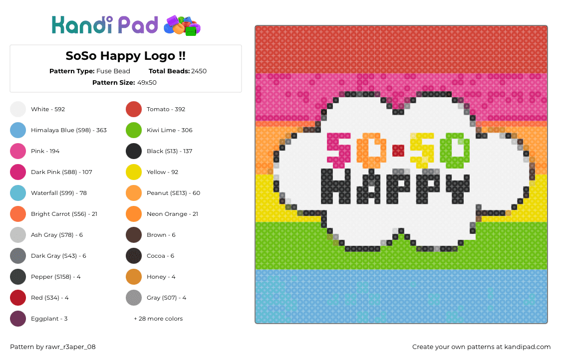 SoSo Happy Logo !! Fuse Bead Pattern - Kandi Pad | Kandi Patterns, Fuse ...