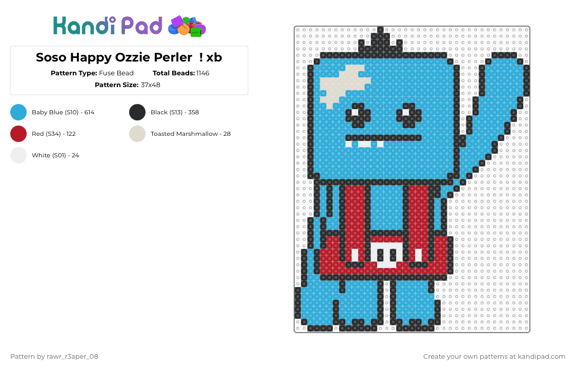 Soso Happy Ozzie Perler ! xb Fuse Bead Pattern - Kandi Pad | Kandi ...