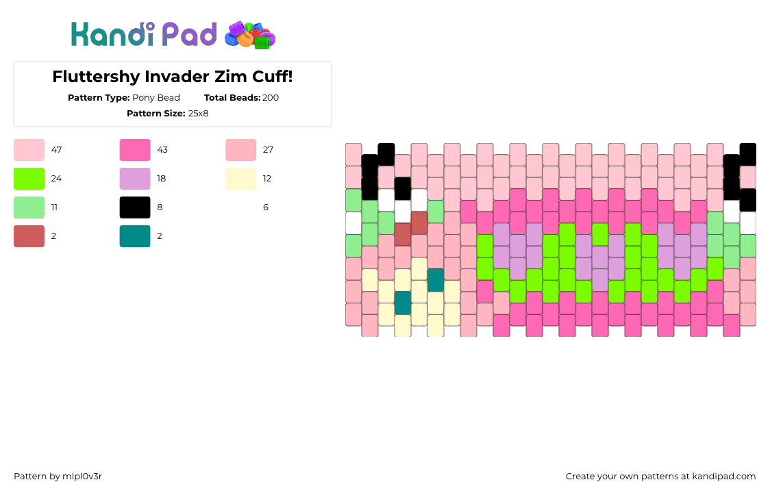 Fluttershy Invader Zim Cuff! Pony Bead Pattern - Kandi Pad | Kandi ...