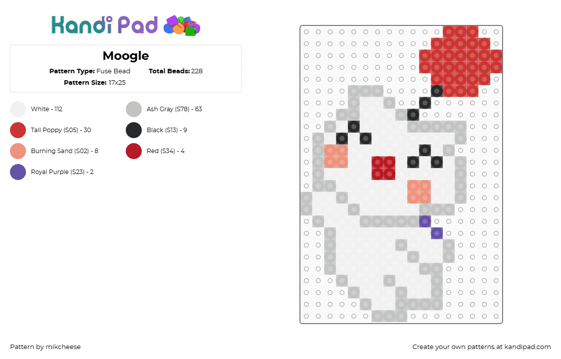 Moogle Fuse Bead Pattern - Kandi Pad | Kandi Patterns, Fuse Bead ...