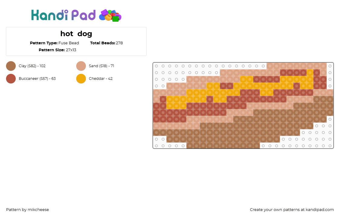 Hot dog Fuse Bead Pattern - Kandi Pad | Kandi Patterns, Fuse Bead ...