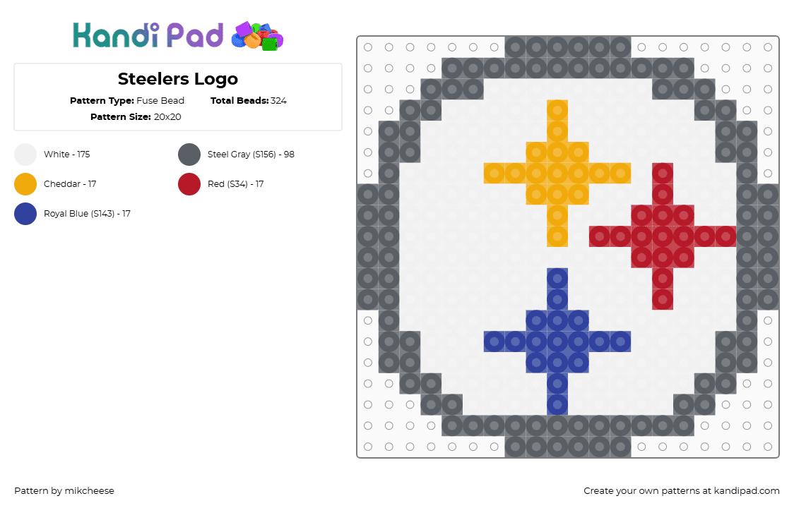 Steelers Logo Fuse Bead Pattern - Kandi Pad | Kandi Patterns, Fuse Bead ...