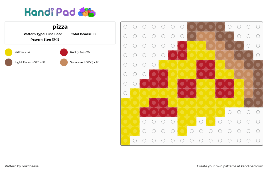 Pizza Fuse Bead Pattern - Kandi Pad | Kandi Patterns, Fuse Bead ...