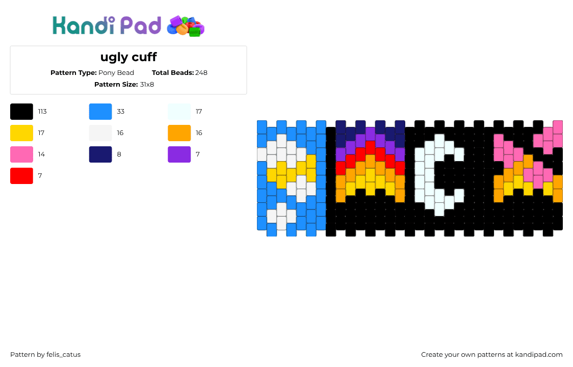 Ugly cuff Pony Bead Pattern - Kandi Pad | Kandi Patterns, Fuse Bead ...