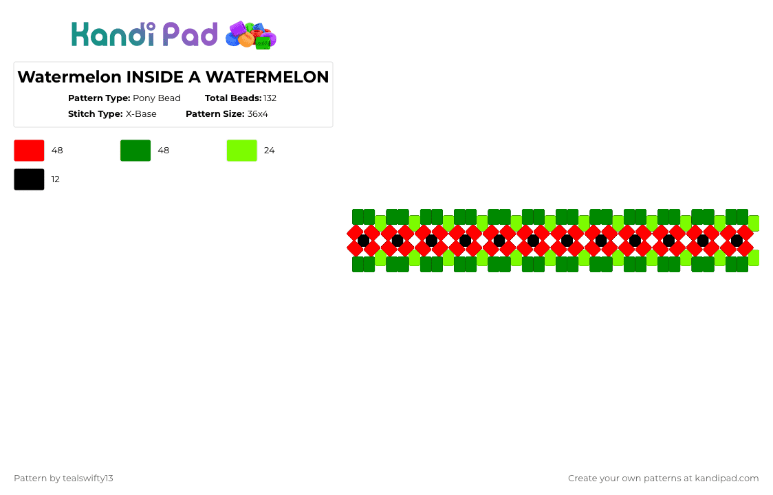 Watermelon INSIDE A WATERMELON Pony Bead Pattern - Kandi Pad | Kandi ...