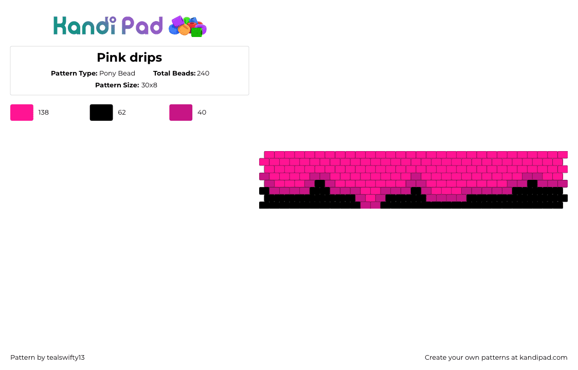Pink drips Pony Bead Pattern - Kandi Pad | Kandi Patterns, Fuse Bead ...