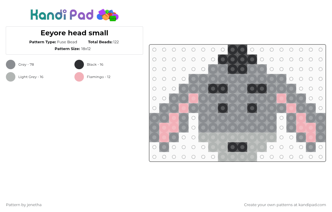 Eeyore head small Fuse Bead Pattern - Kandi Pad | Kandi Patterns, Fuse ...
