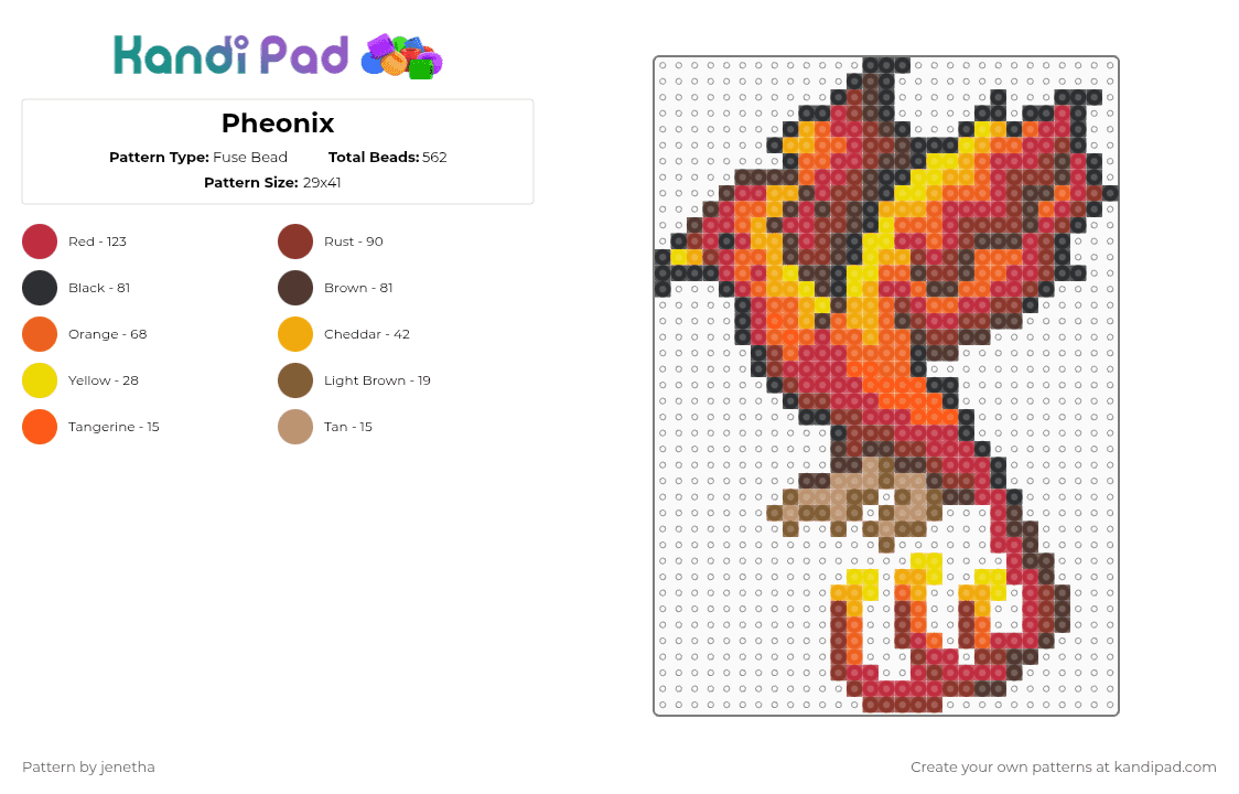Pheonix Fuse Bead Pattern - Kandi Pad | Kandi Patterns, Fuse Bead ...