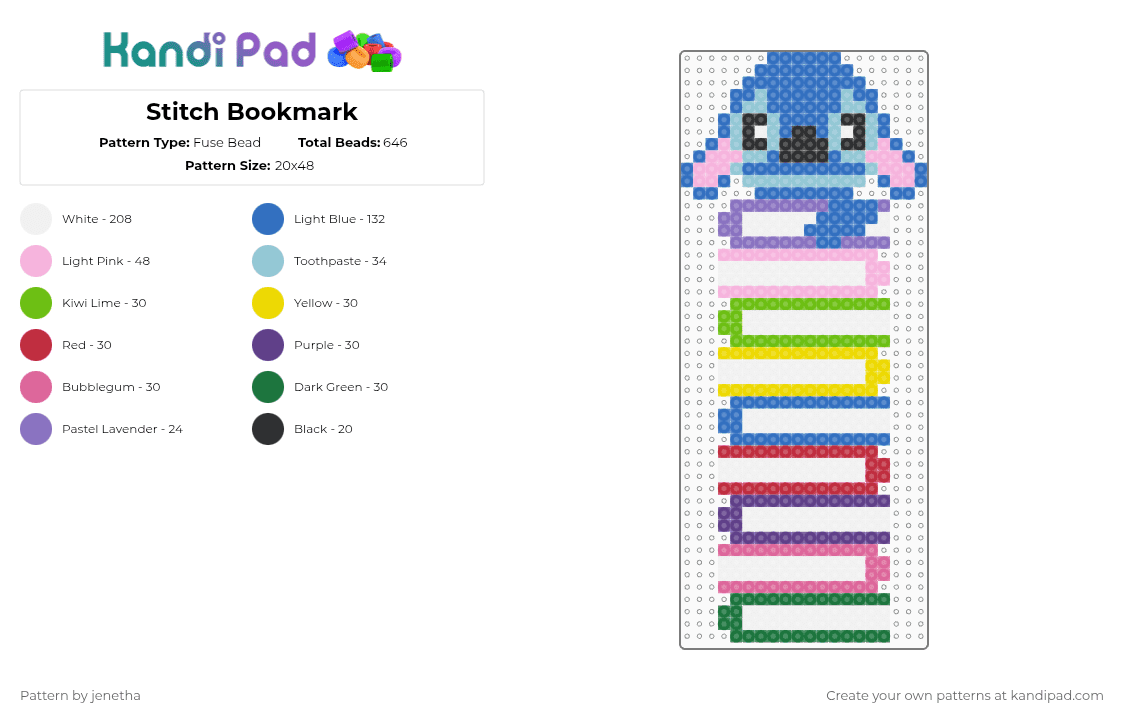 Stitch Bookmark Fuse Bead Pattern - Kandi Pad | Kandi Patterns, Fuse ...