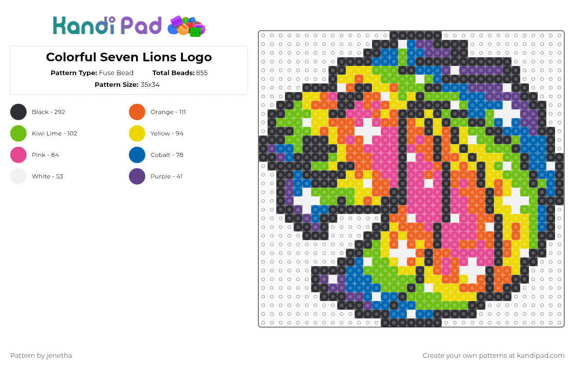 Colorful Seven Lions Logo Fuse Bead Pattern - Kandi Pad | Kandi ...