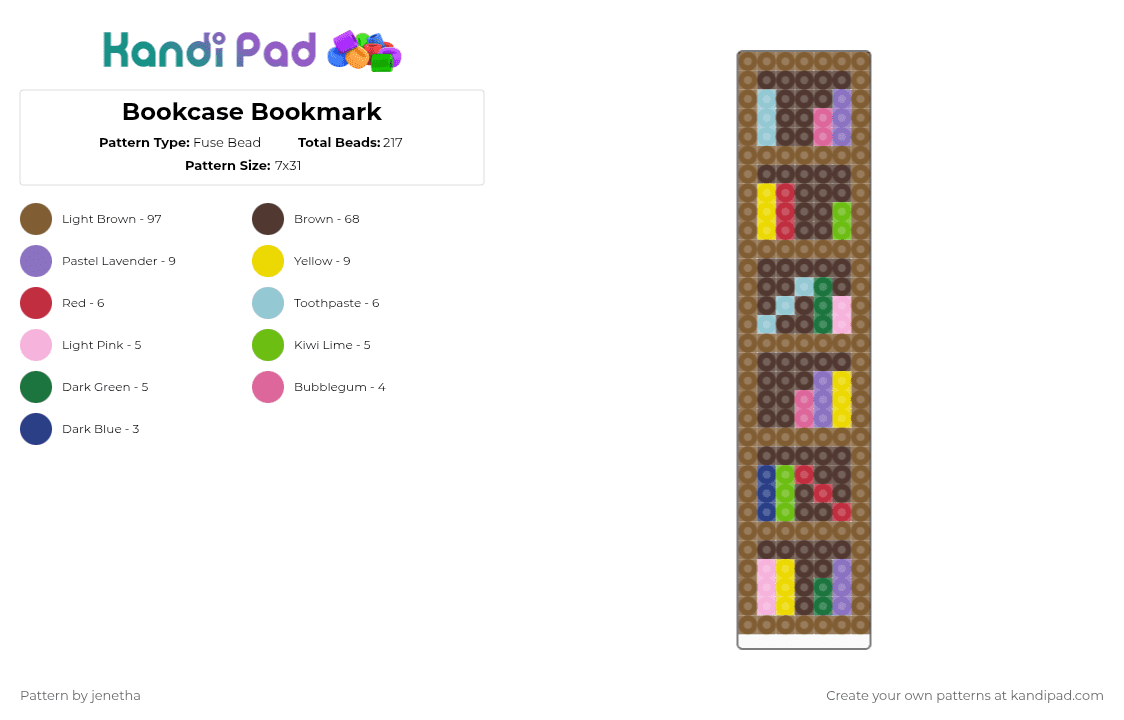 Bookcase Bookmark Fuse Bead Pattern - Kandi Pad | Kandi Patterns, Fuse ...