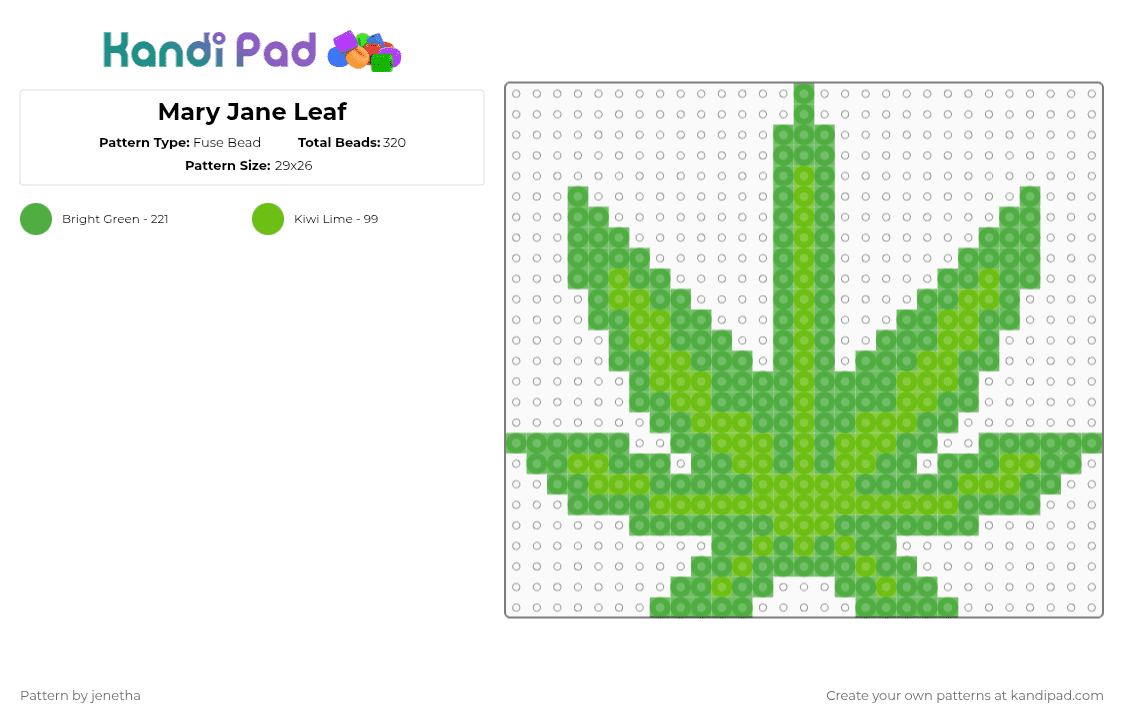 Mary Jane Leaf Fuse Bead Pattern - Kandi Pad | Kandi Patterns, Fuse ...