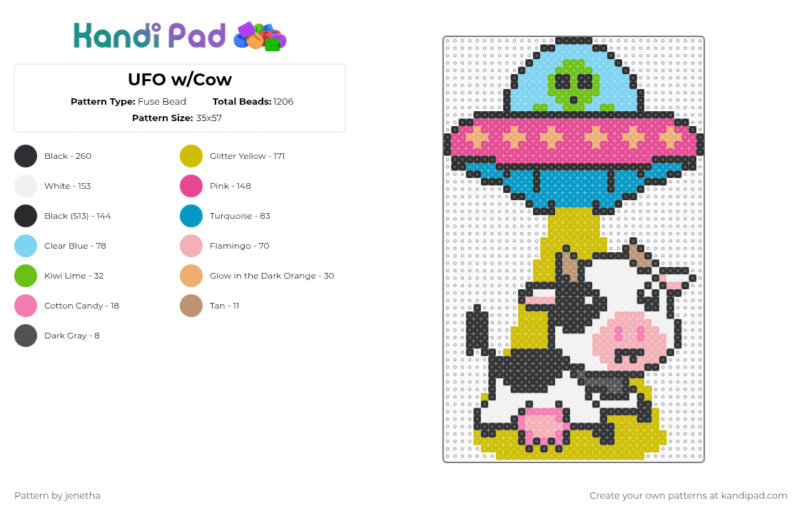 UFO w/Cow Fuse Bead Pattern - Kandi Pad | Kandi Patterns, Fuse Bead ...